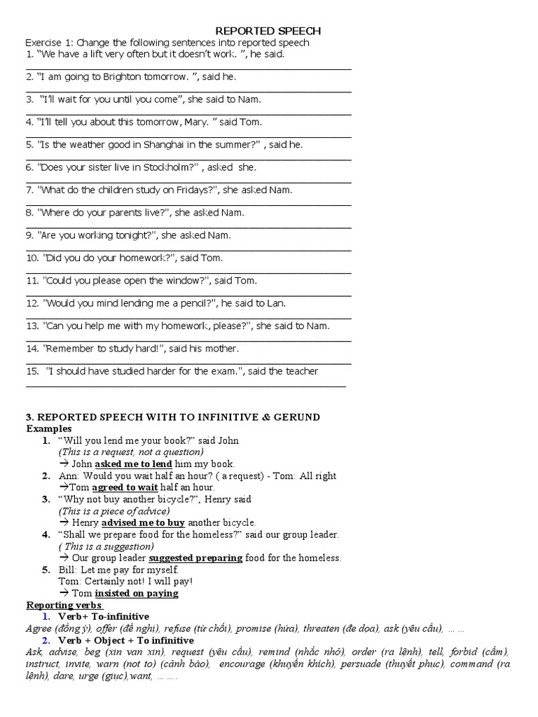 Reported Speech With To Infinitive | PDF | Grammar | Syntax