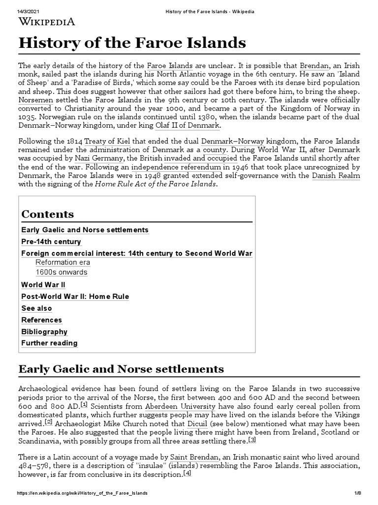 History of The Faroe Islands - Wikipedia | PDF | Scandinavia