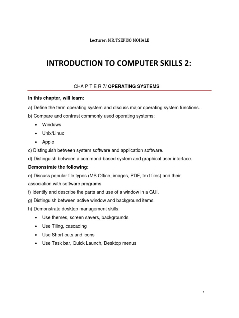 Introduction To Computer Skills 2:: in This Chapter, Will Learn | PDF ...