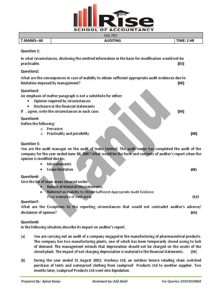 Of An Inability To Obtain Sufficient Appropriate Audit Evidence (Two ...