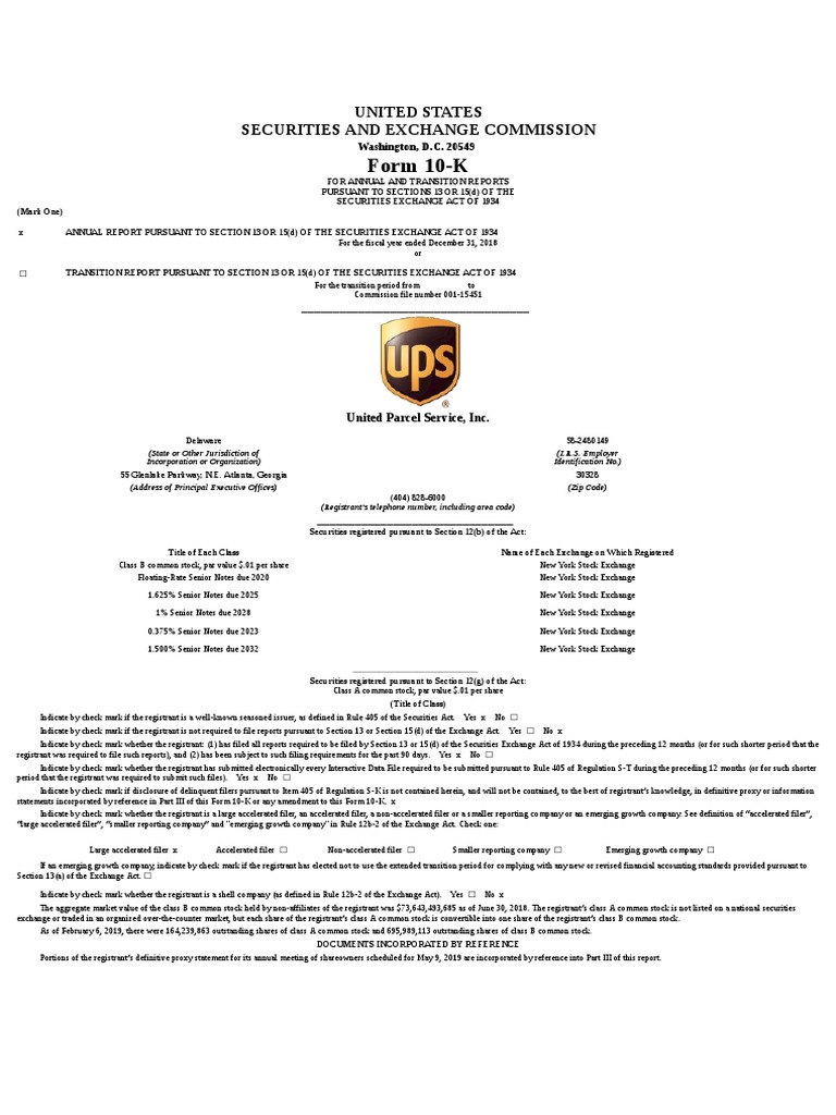 UPS 10k | PDF | United Parcel Service | Form 10 K