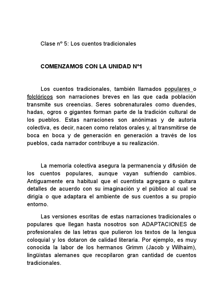 Clase Nº 5: Los Cuentos Tradicionales | PDF | Cuentos | Narrativa