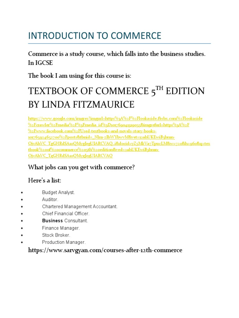 Introduction To Commerce: Textbook of Commerce 5 Edition by Linda ...