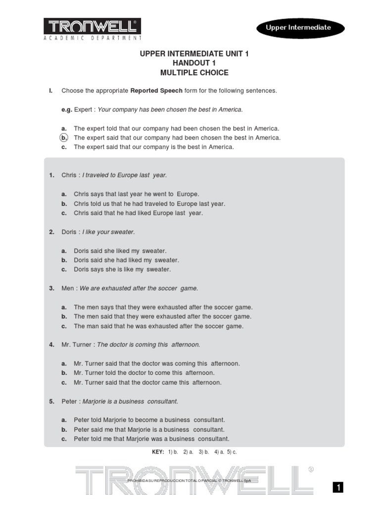 Upper Intermediate Unit 1 Handout 1 Multiple Choice | PDF | Wine | Foods