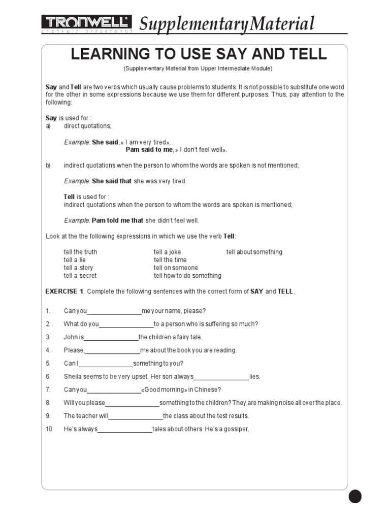 5-Upper Intermediate 2019 - Using SAY and TELL | PDF | Language ...