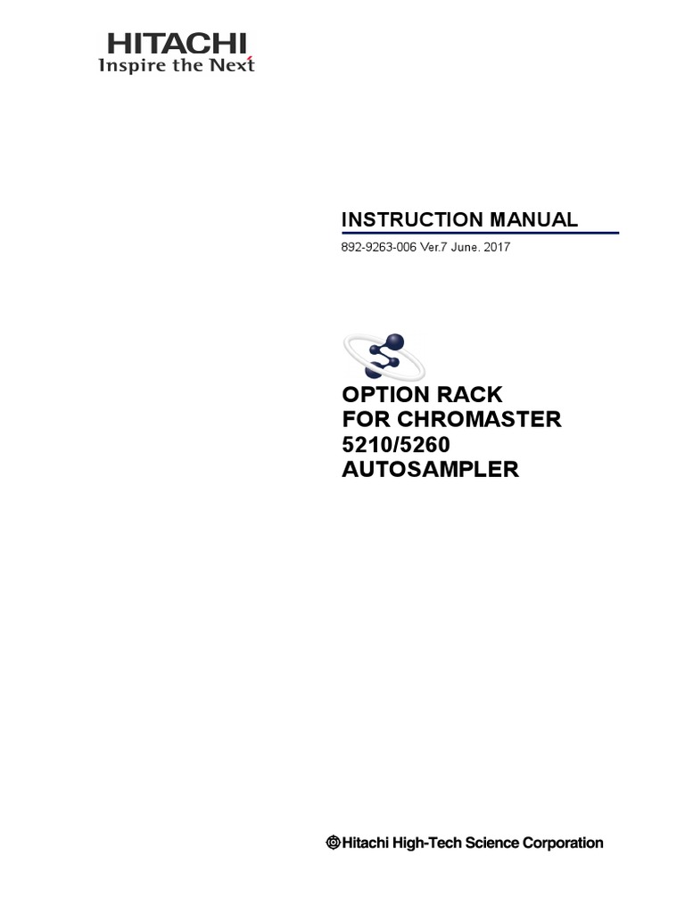 Option Rack For Chromaster 5210/5260 Autosampler: Instruction Manual ...