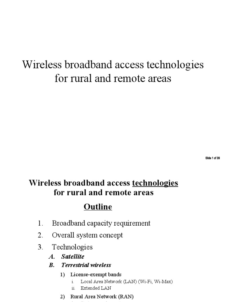 Wireless Broadband Access Technologies For Rural and Remote Areas ...