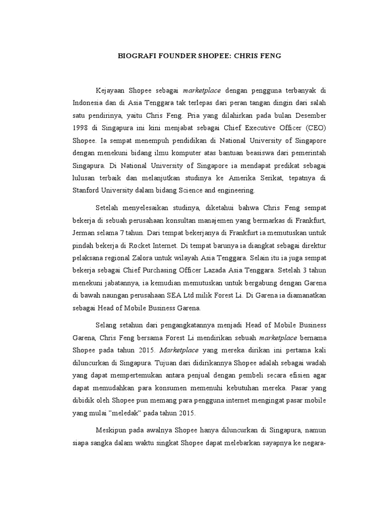 Biografi Founder Shopee | PDF | Bisnis