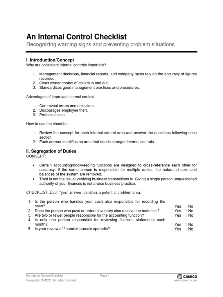 An Internal Control Checklist: Recognizing Warning Signs and Preventing ...