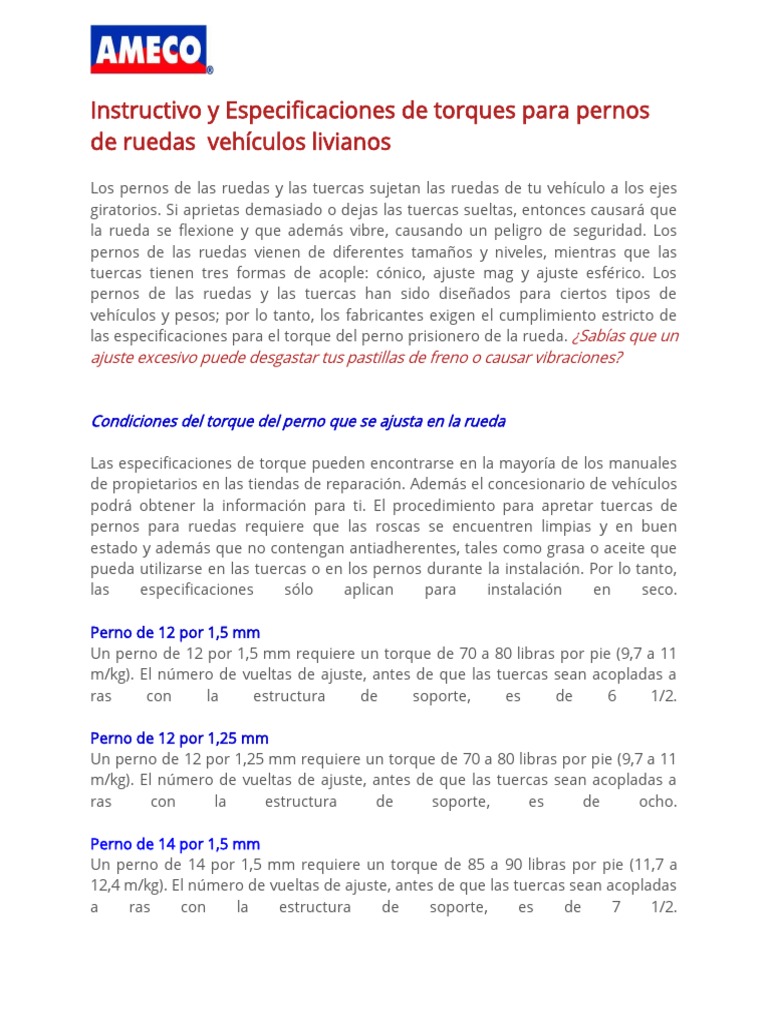 Instructivo Aplicacion Torque Ruedas | PDF | Vehículos
