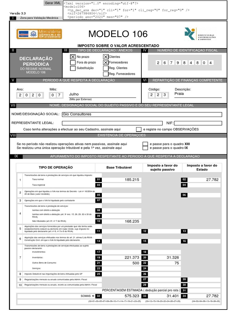 IVA - Modelo 106 | PDF | Imposto sobre Valor Agregado (IVA) | Serviços ...