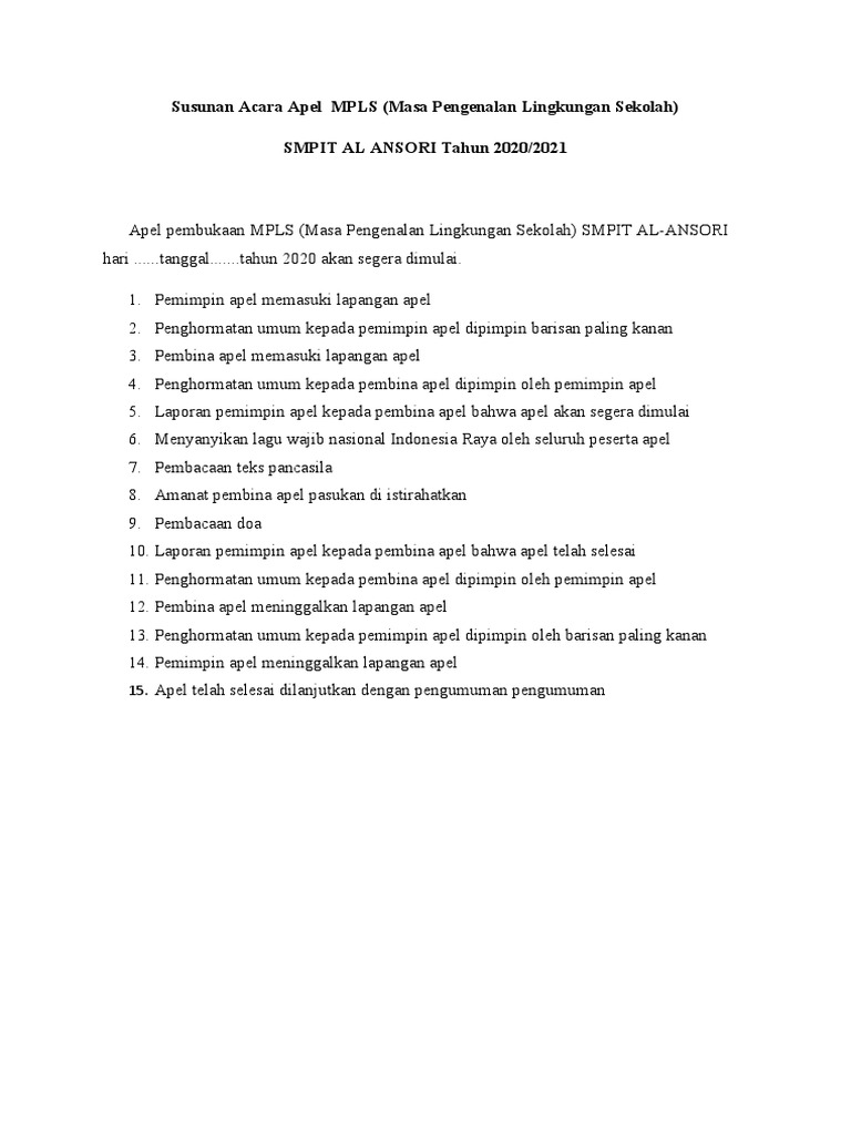 Susunan Acara Apel MPLS | PDF