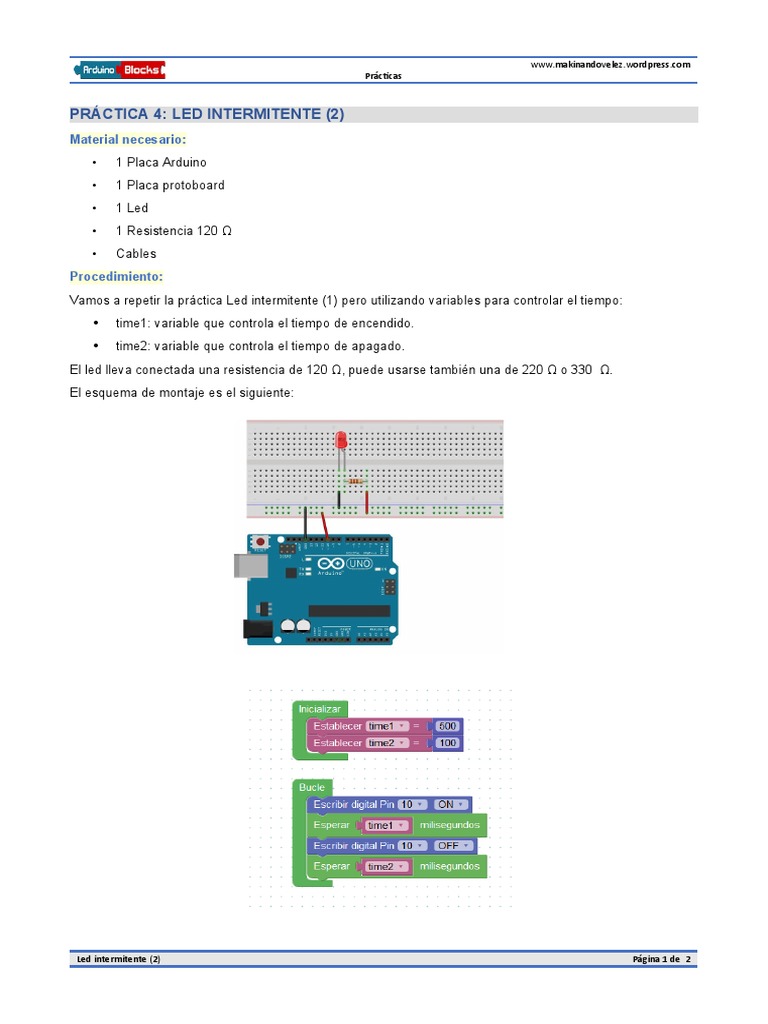 LED Intermitente con Arduino: Práctica 4 | PDF