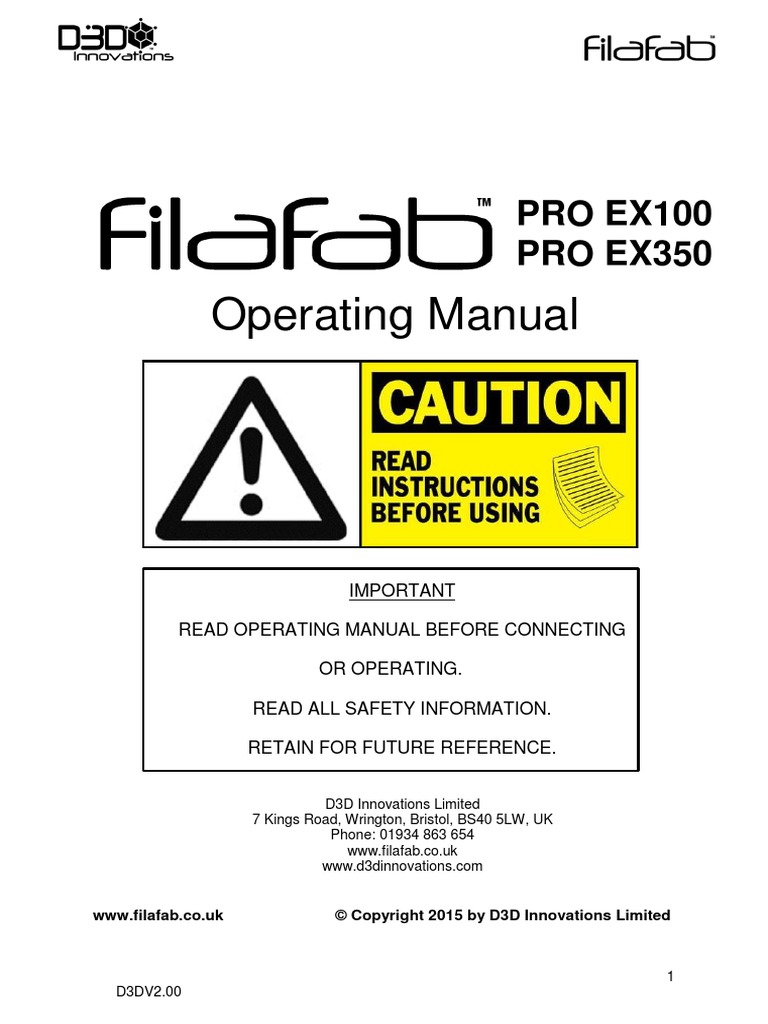FilaFab Ex Operating Manual D3DV2 - 00 | PDF | Mechanical Engineering ...