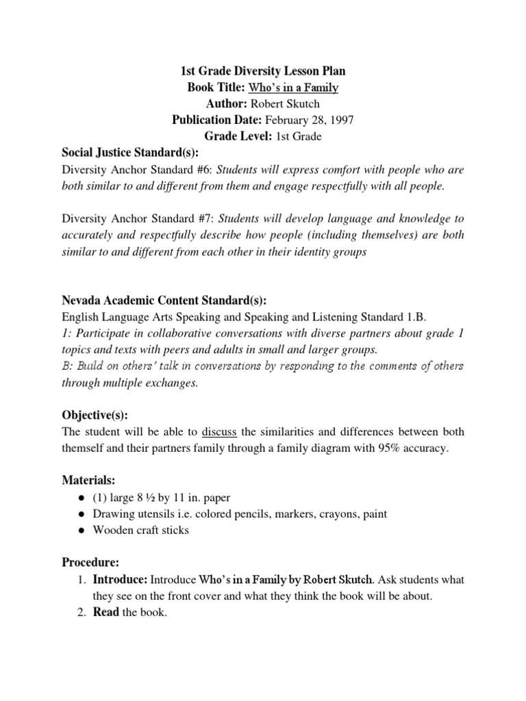 1st Grade Family Diversity Lesson Plan | PDF | Lesson Plan | Human ...