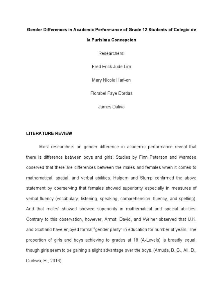 Gender Differences in Grade 12 Performance | PDF | Gender | Gender Studies