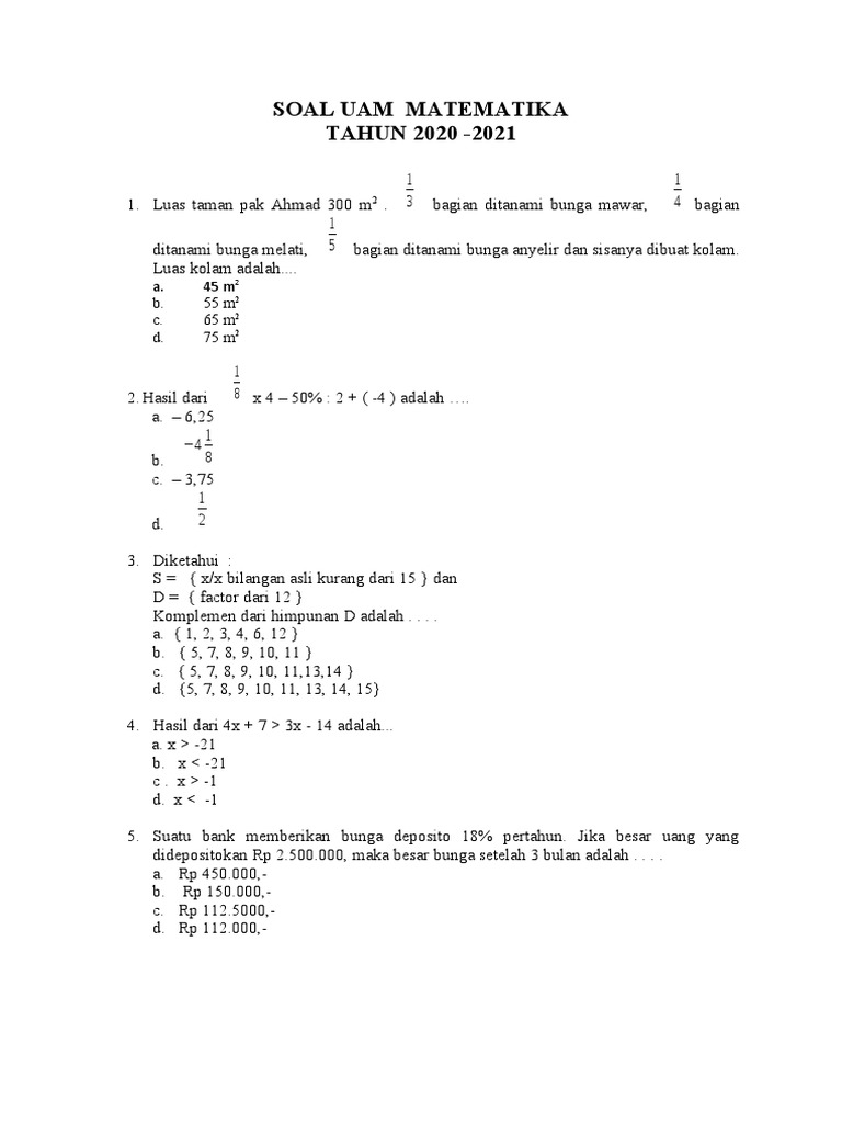 Soal Uam Matematika | PDF