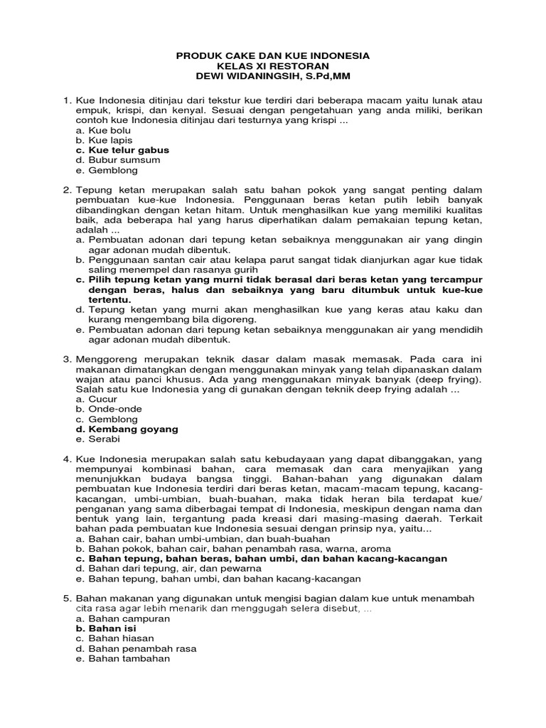 Produk Kue Tradisional Indonesia Kelas XI | PDF