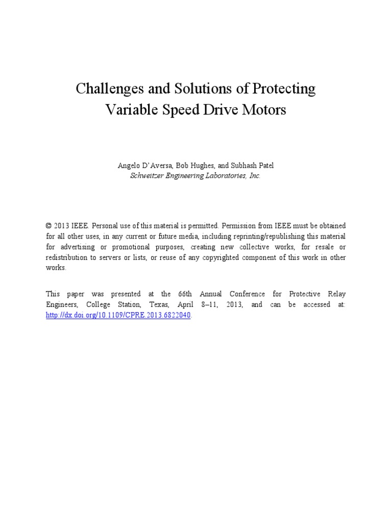 Challenges and Solutions of Protecting Variable Speed Drive Motors-NOTA ... Challenges and Solutions of Protecting Variable Speed Drive Motors-NOTA ...
