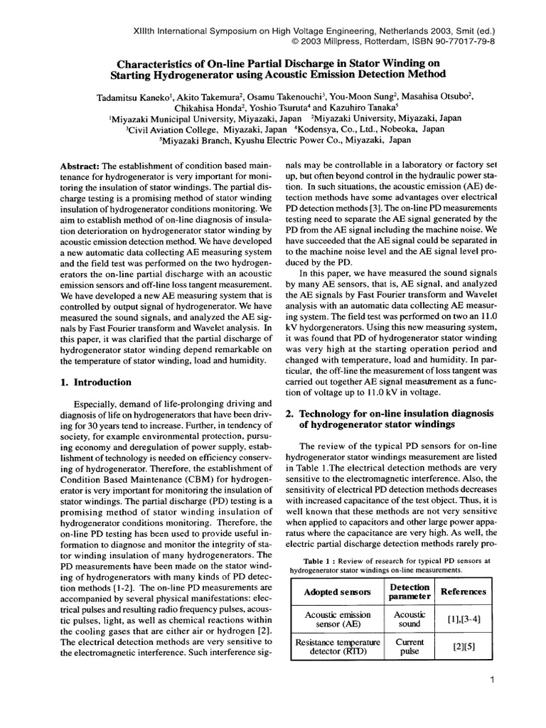 Characteristics of On-Line Partial Discharge in Stator Winding On ...