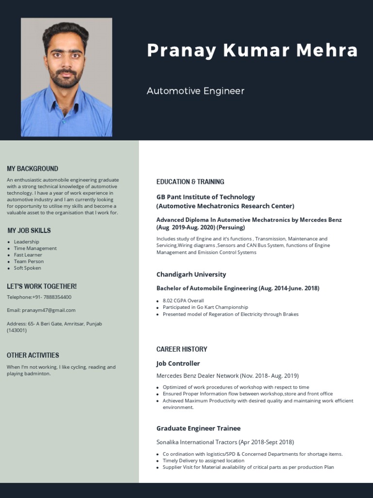 Pranay Kumar Mehra: Automotive Engineer | PDF | Car | Motor Vehicle