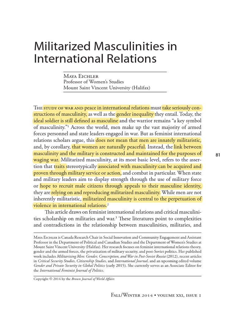 Eichler (2014) Militarized Masculinities in International Relations ...