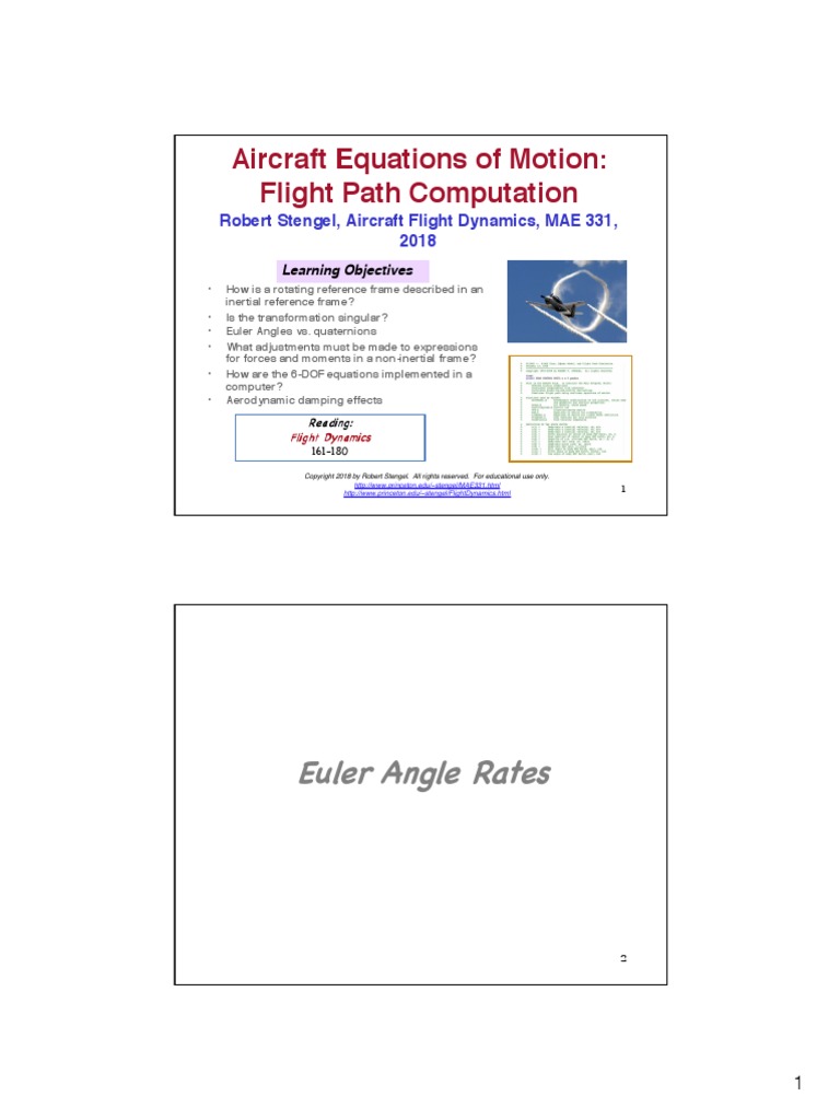 Aircraft Equations of Motion: Flight Path Computation: Euler Angle ...
