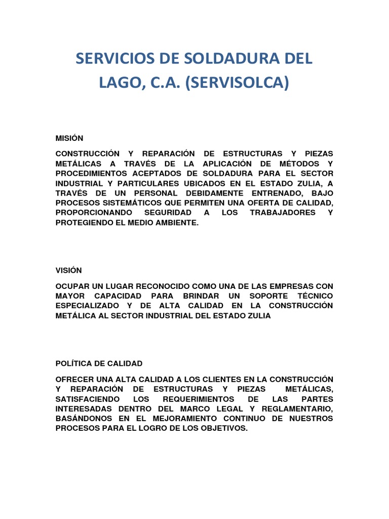 Misión, Visión y Política de Calidad | PDF