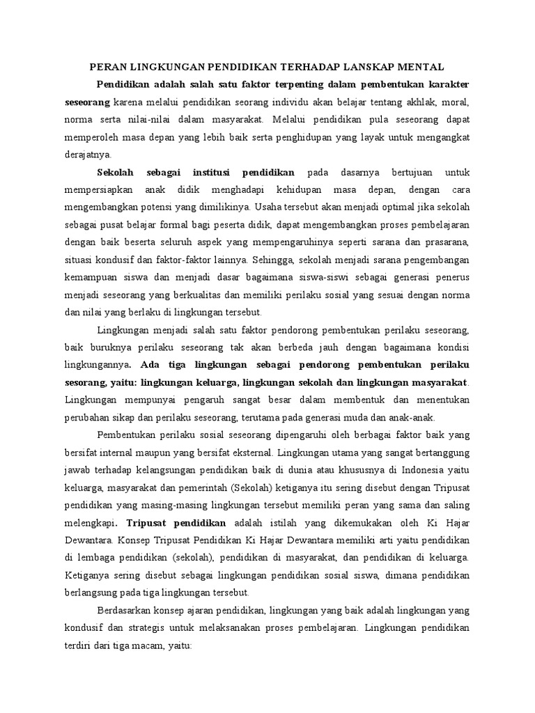 Peran Lingkungan Pendidikan Terhadap Lanskap Mental | PDF