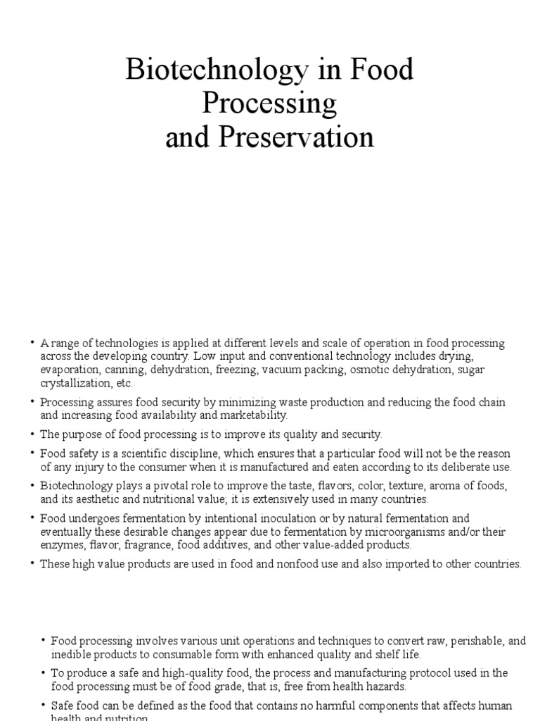 Biotechnology in Food Processing | PDF | Genetic Engineering | Fermentation