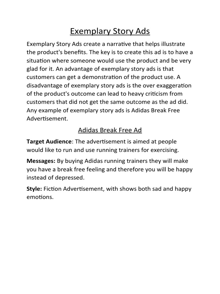 Exemplary Story Ads: Adidas Break Free Ad | PDF