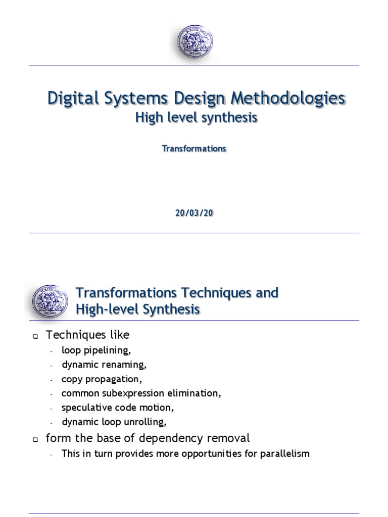 High Level Synthesis 03 Transformations Pdf Applied Mathematics Computer Engineering