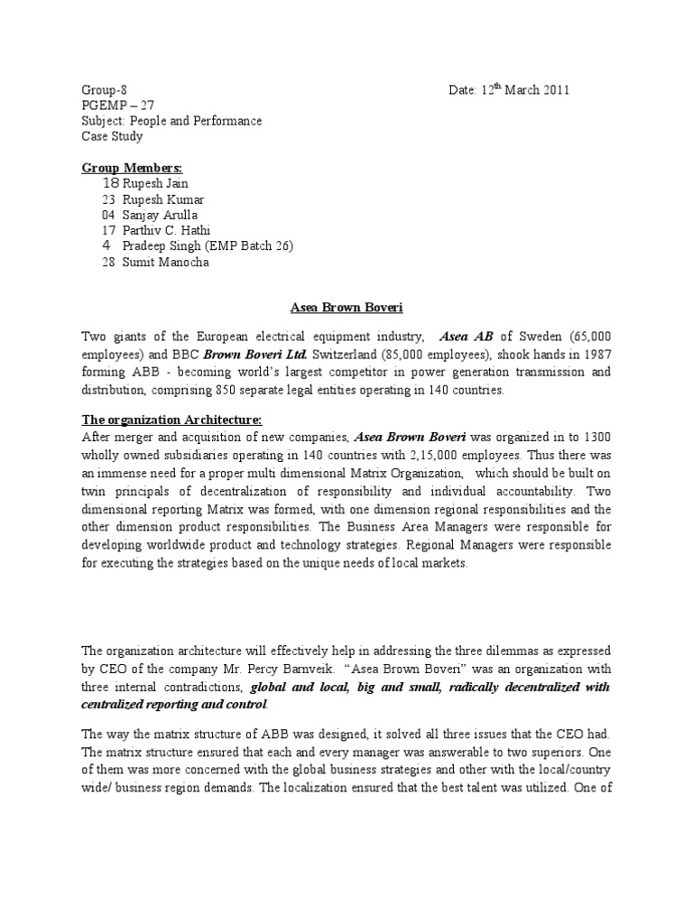 PNP Group Work - ABB Case Study - Group 8 | PDF | Business | Economies