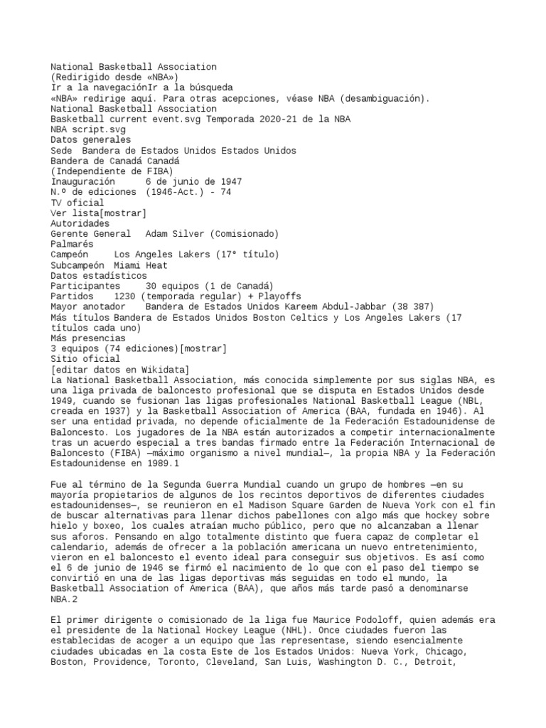 NBA | PDF | Asociación de baloncesto de América | Asociacion Nacional ...