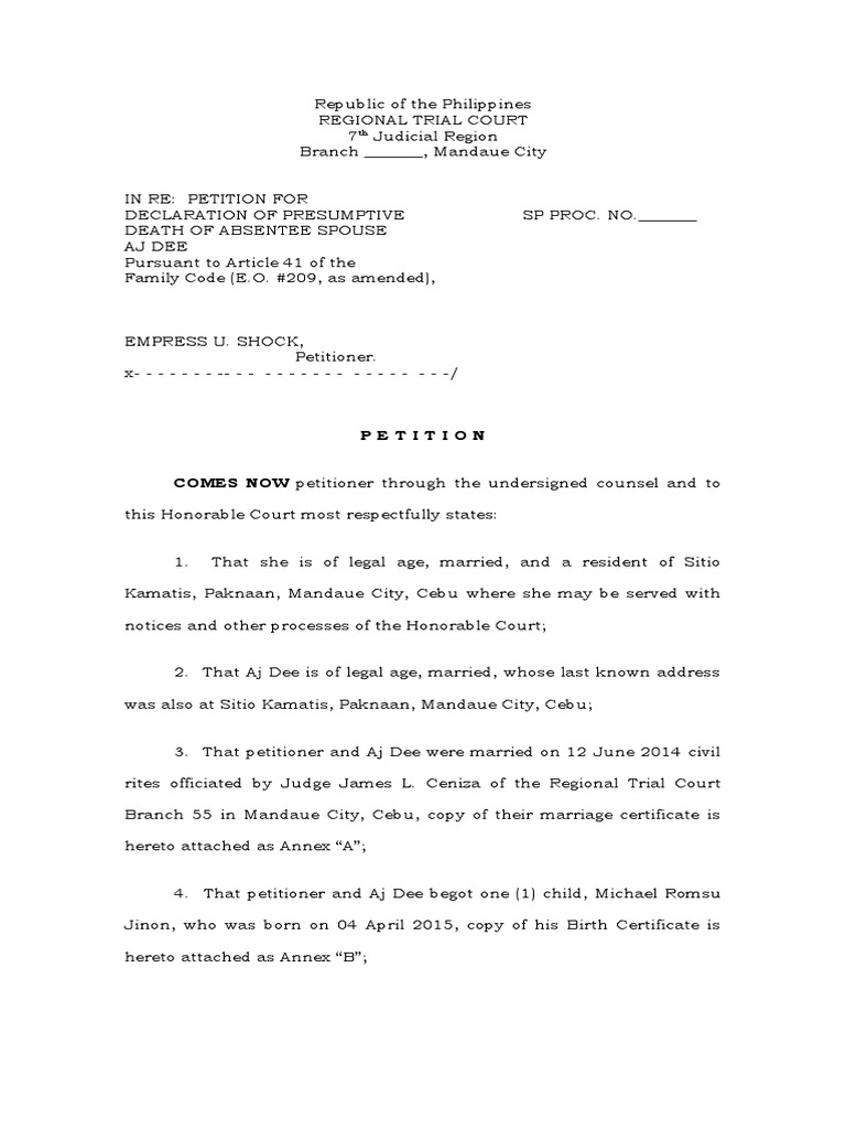 Absentee (Petition For Presumptive Death) | PDF | Courts | Social ...