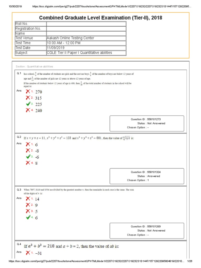 SSC CGL Tier 2 Maths Paper 11 Sep 2019 55 | PDF | Student Assessment ...