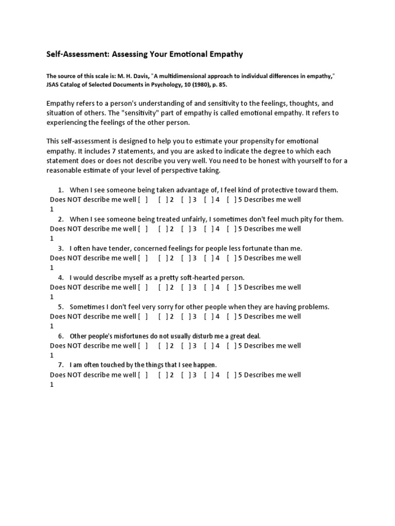 MGMT 216 Self Assessment Emotional Empathy | PDF | Empathy | Feeling