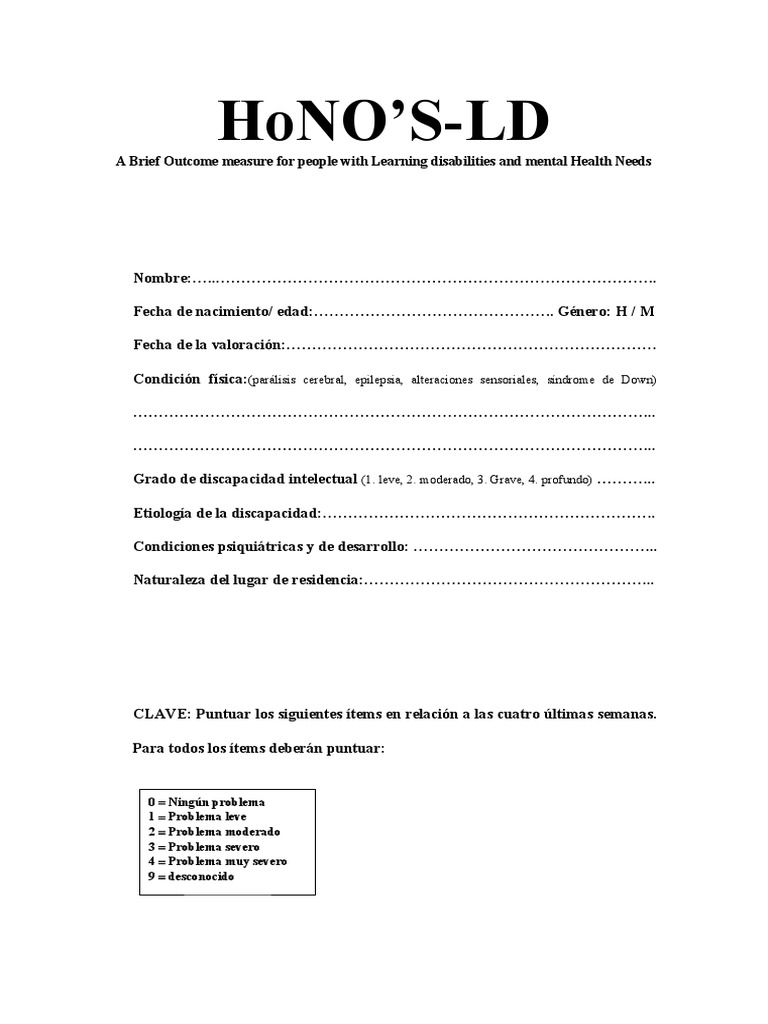 HoNOS LD | PDF | Trastorno mental | Comunicación