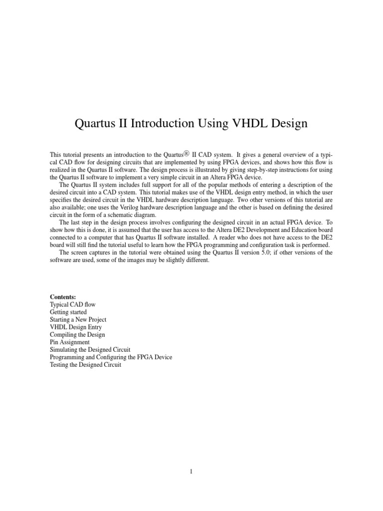 Quartus II Introduction Using VHDL Design: II CAD System. It Gives A ...