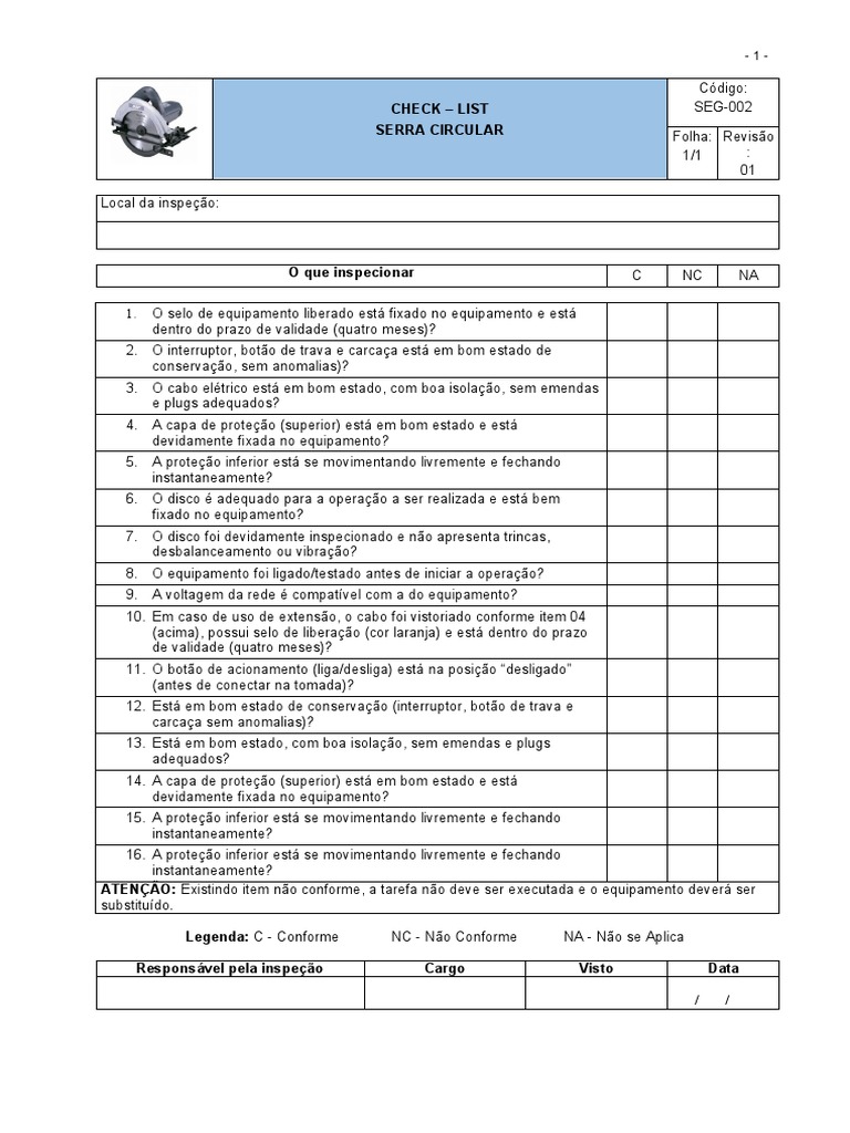 002 CheckList Serra Circular | PDF