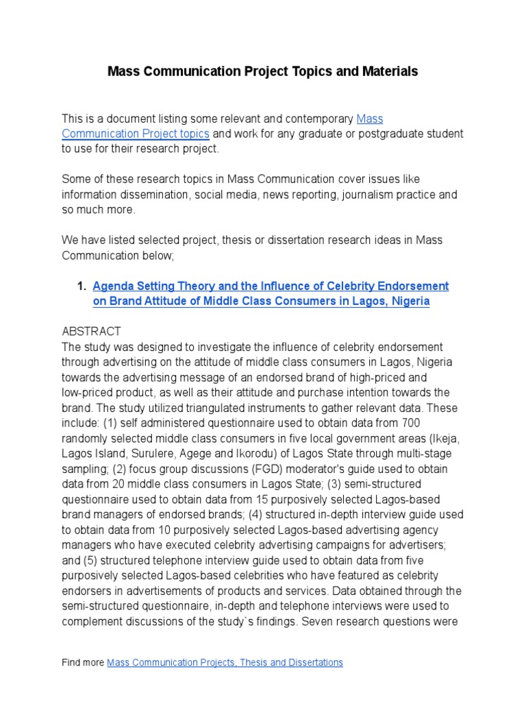 Mass Communication Project Topics For Graduate Research Work | PDF ...