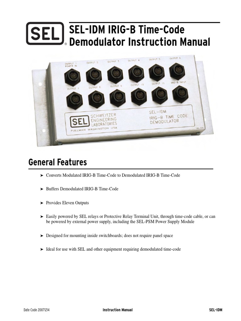 SEL-IDM IRIG-B Time-Code Demodulator Instruction Manual: General Features | PDF | Modulation ...