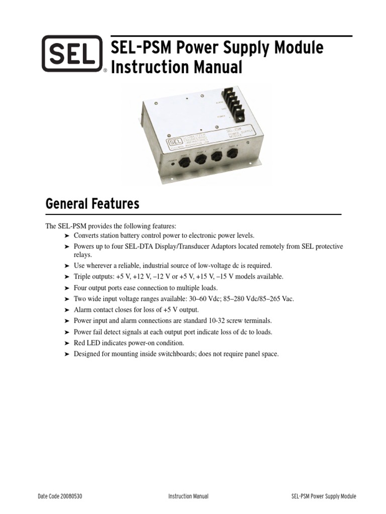 SEL-PSM Power Supply Module Instruction Manual: General Features | PDF ...