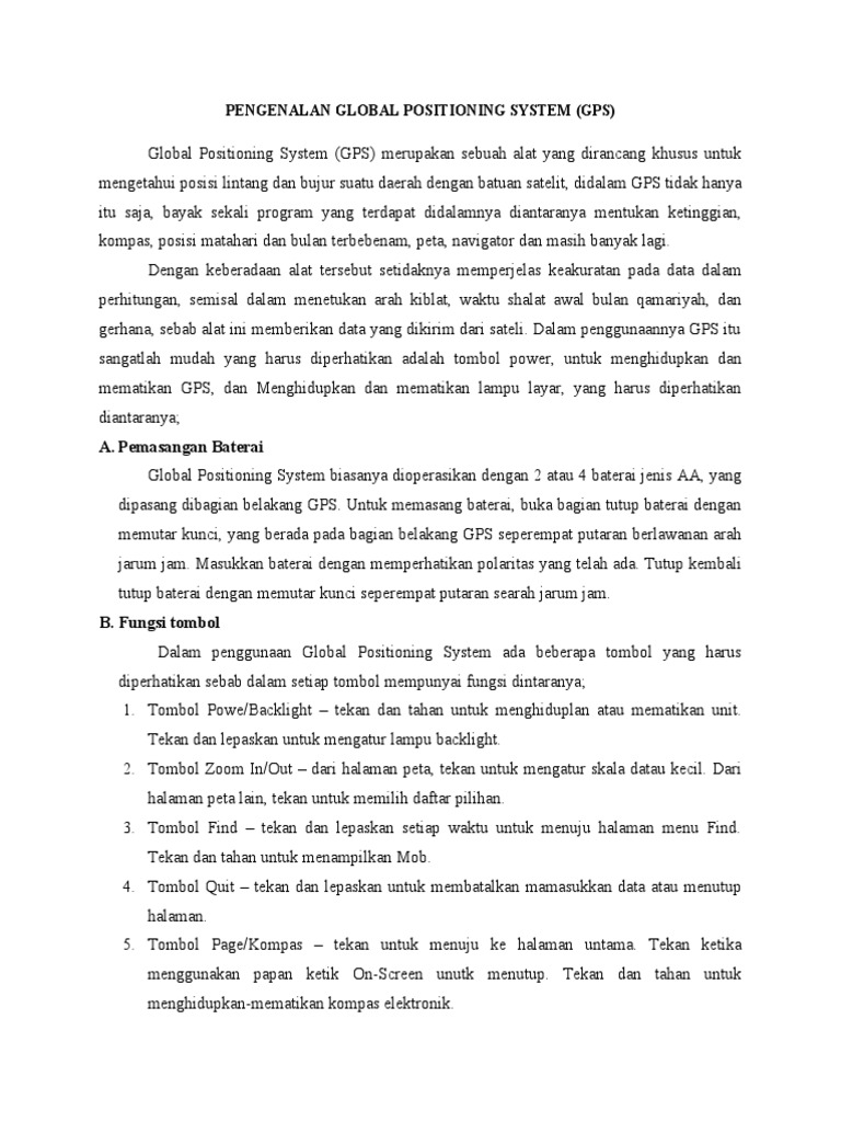 Pengenalan Global Positioning System (GPS) : A. Pemasangan Baterai | PDF | Metode & Bahan Ajar ...