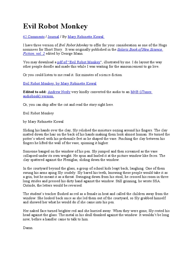 Evil Robot Monkey: 42 Comments Journal Mary Robinette Kowal | PDF
