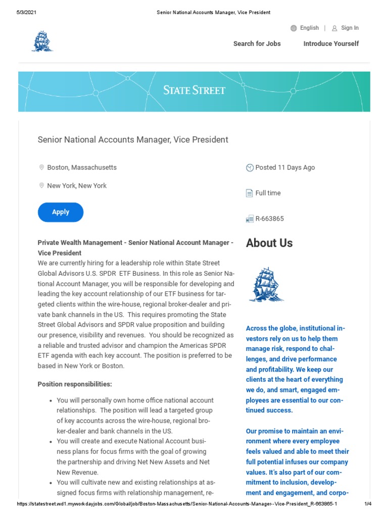 Senior National Accounts Manager, Vice President - State Street | PDF ...