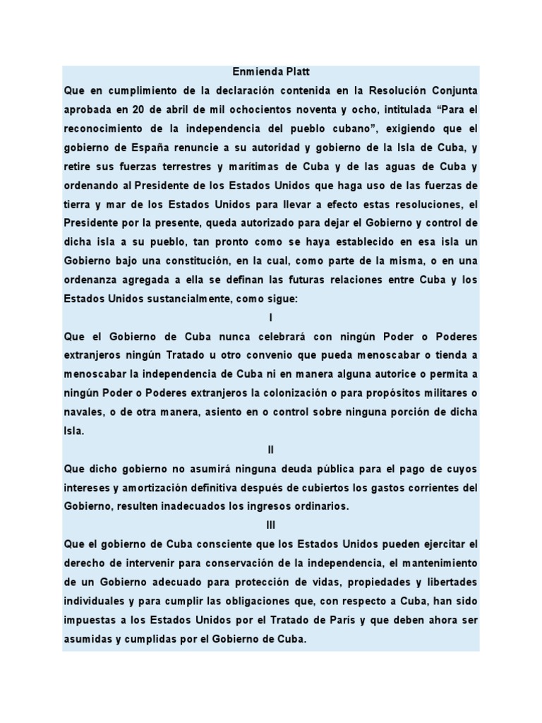 Enmienda Platt | PDF | Política de cuba | Cuba