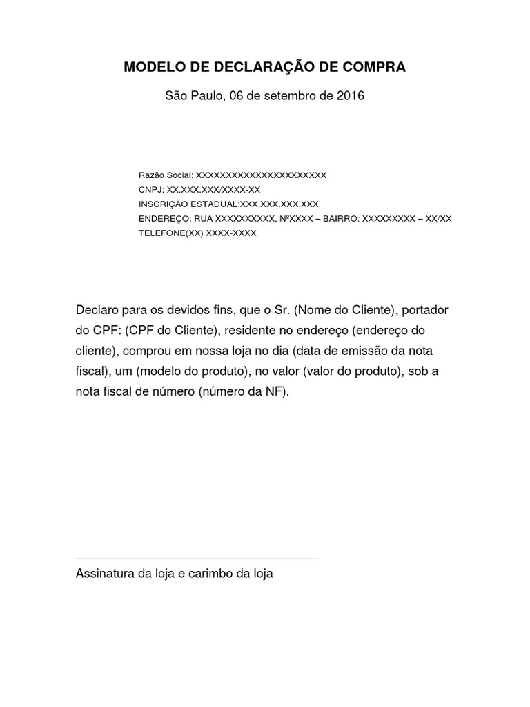 Modelo de Declaração de Compra | PDF