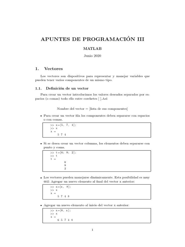 Vectores Matlab-3 | PDF | Estructura de datos de matriz | Vector Euclidiano