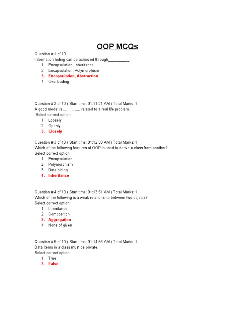 Oop Mcqs Pdf Class Computer Programming Object Oriented Programming